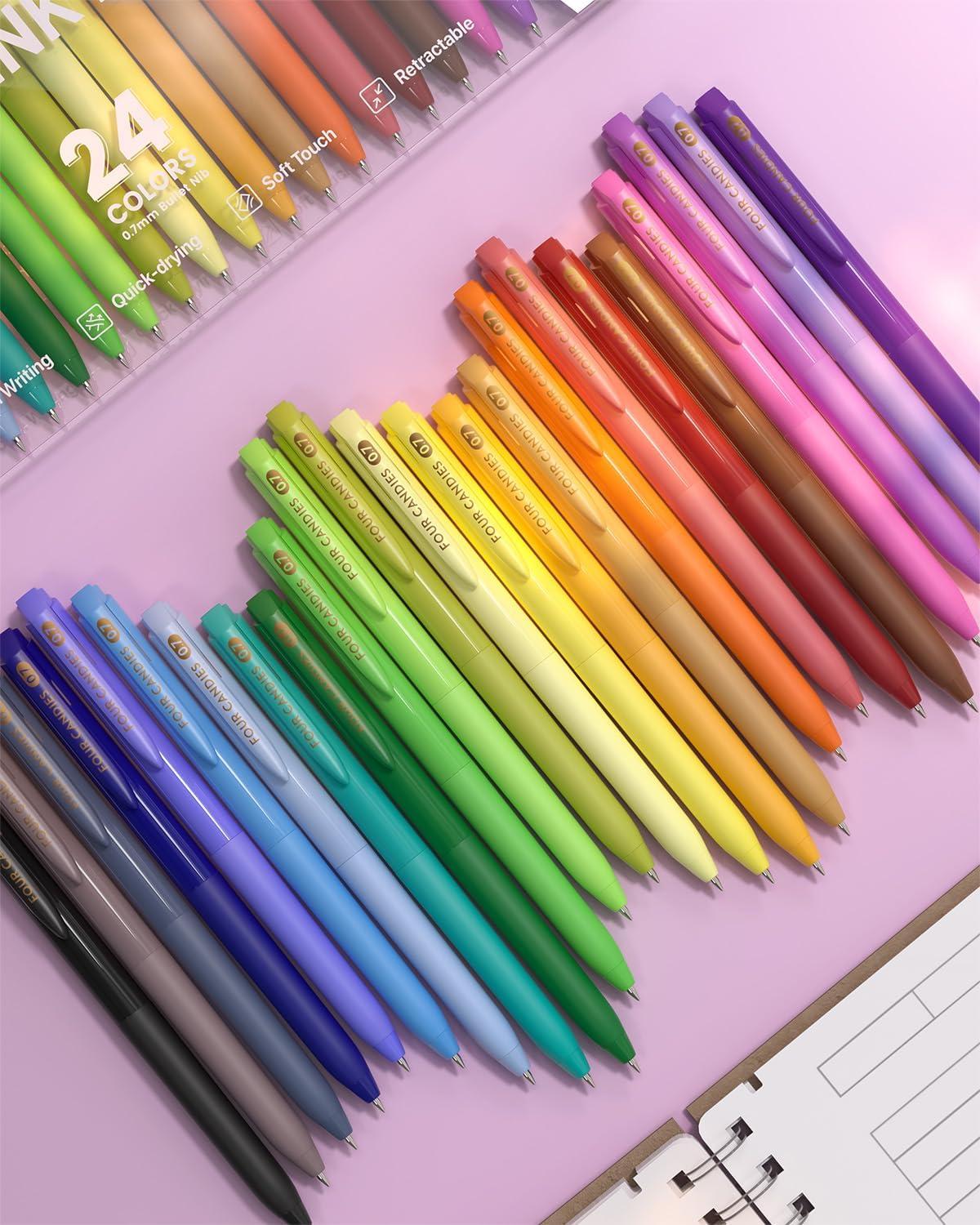 Four Candies Quick Dry Ink Colored Pens Set, 12 Colors Retractable Gel ...