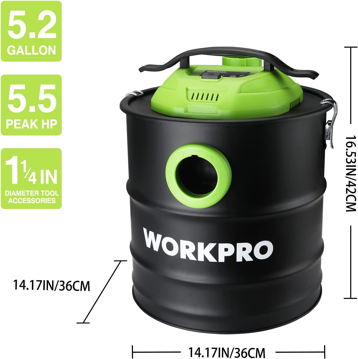 WORKPRO 5.2 Gallon Ash Vacuum, 5.5 Peak Horsepower Ash Vac Cleaner with ...