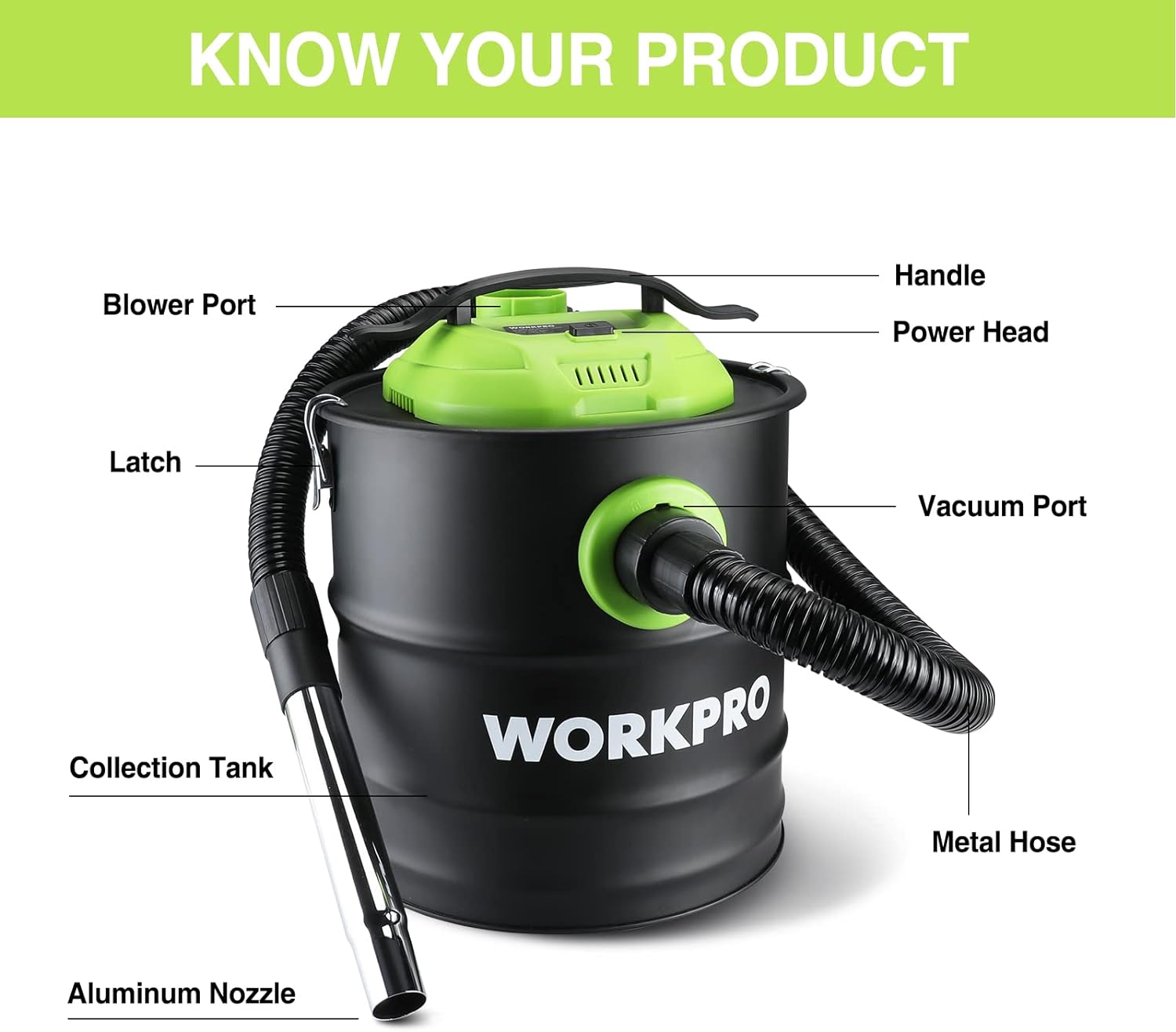 WORKPRO 5.2 Gallon Ash Vacuum, 5.5 Peak Horsepower Ash Vac Cleaner with ...