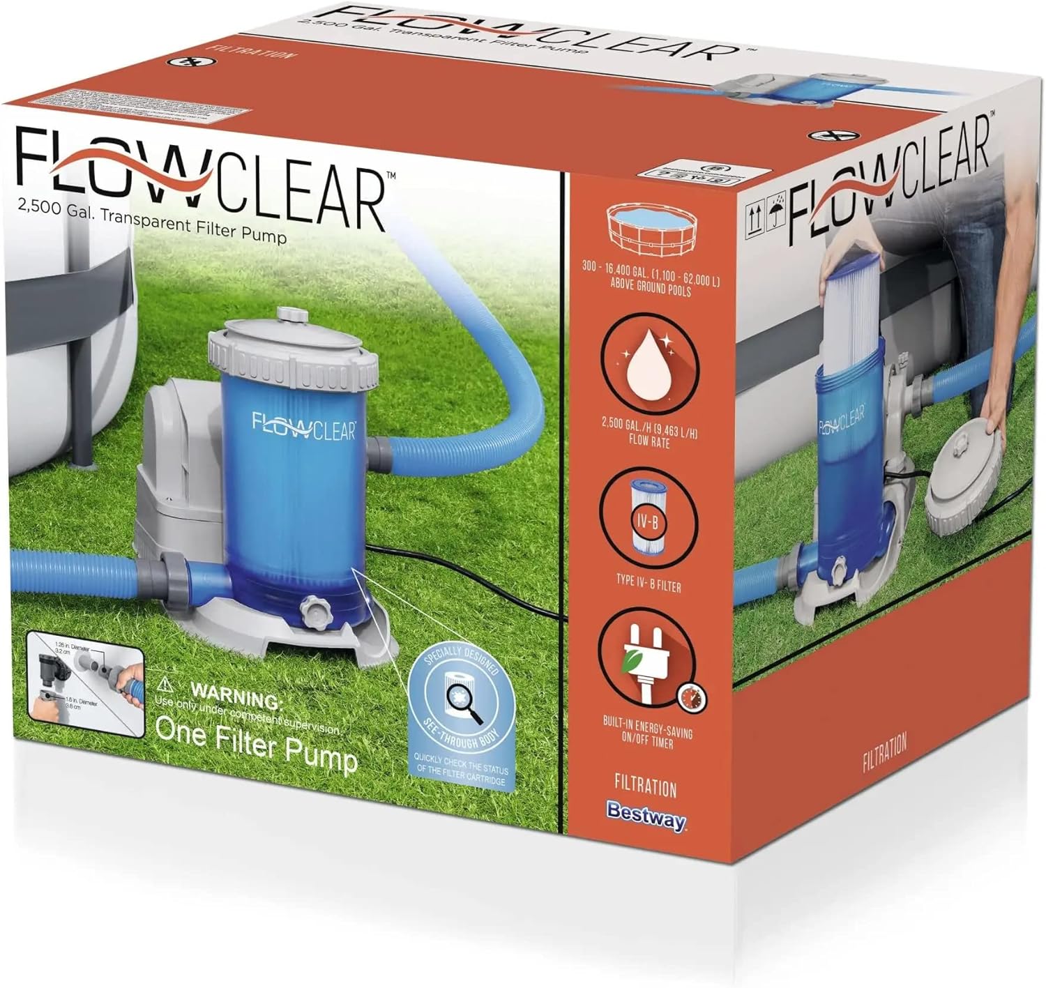 Bestway 58647E-BW Flowclear Transparent Filter Above Ground Pool Pump ...