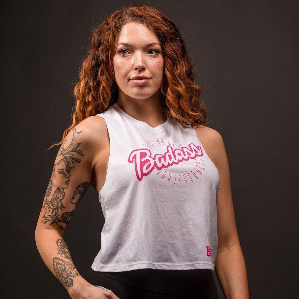 Grunt Style Badass Racerback Women’s Cropped Tank(White) - Grunt Style