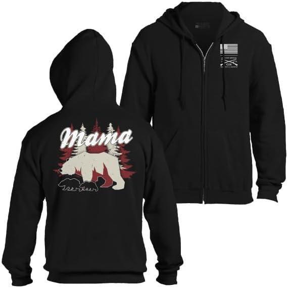Grunt Style Mama Bear Women’s Full-Zip Hoodie(Black/White) - Grunt Style