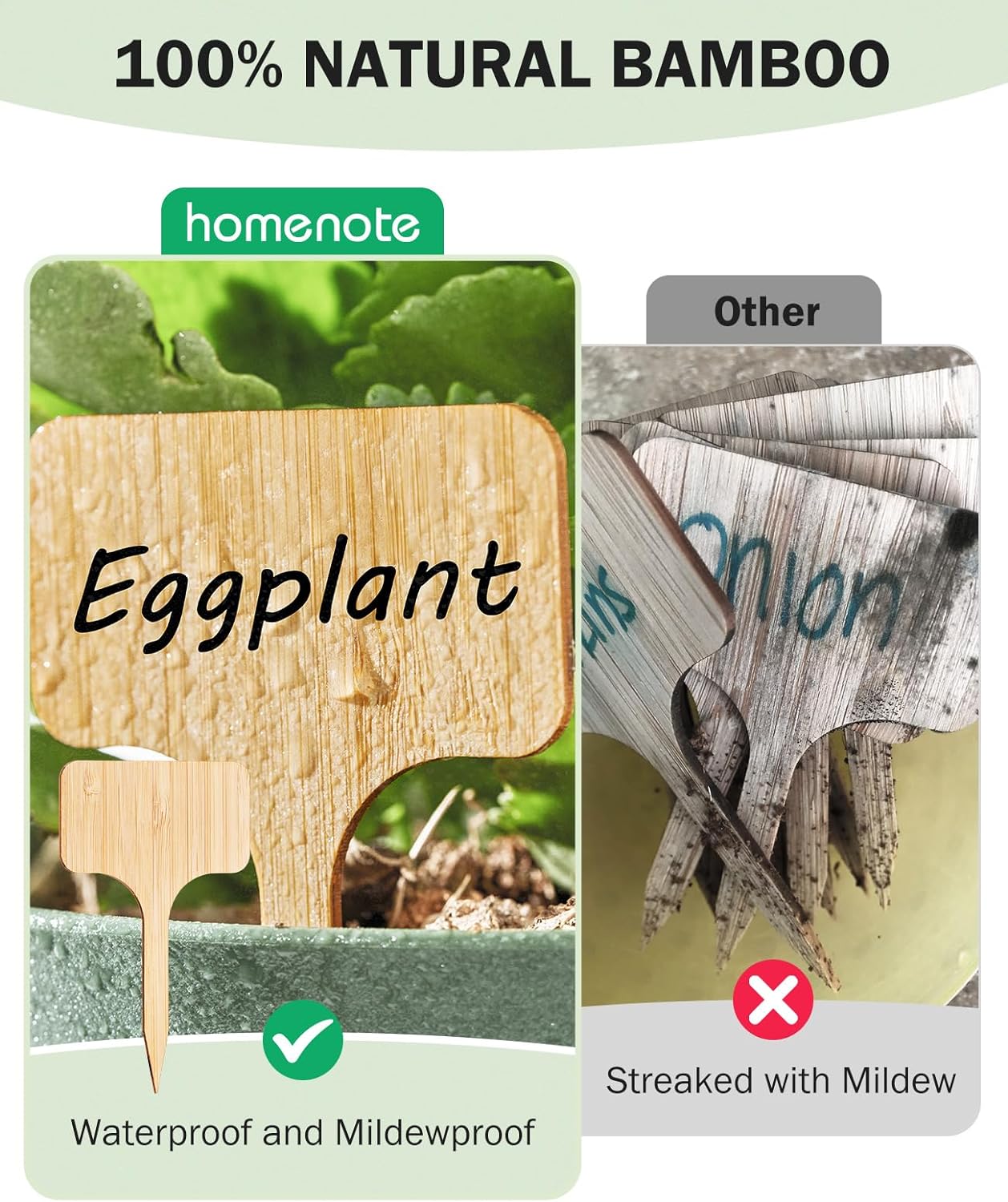 Homenote Bamboo Plant Labels 60Pcs Plant Tags for Seedlings T-Type ...